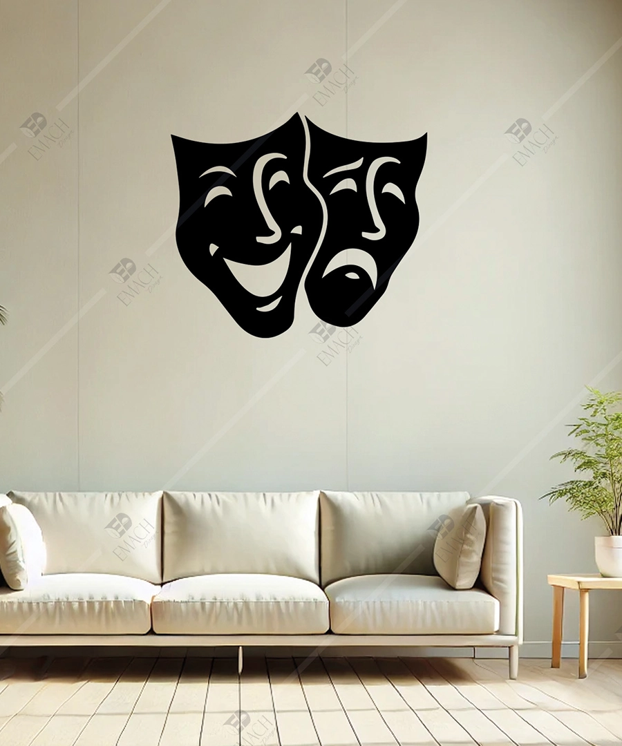 Tiyatro Maskesi Hediyelik Ahşap Duvar Süsü - Emach Dizayn